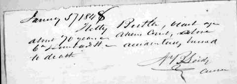 Seventy-year-old Netty Butler died this date, January 5th, in 1848 and ...
