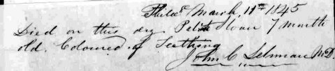 The 7-month-old Sloan child died this date, March 11th, in 1845 and was ...