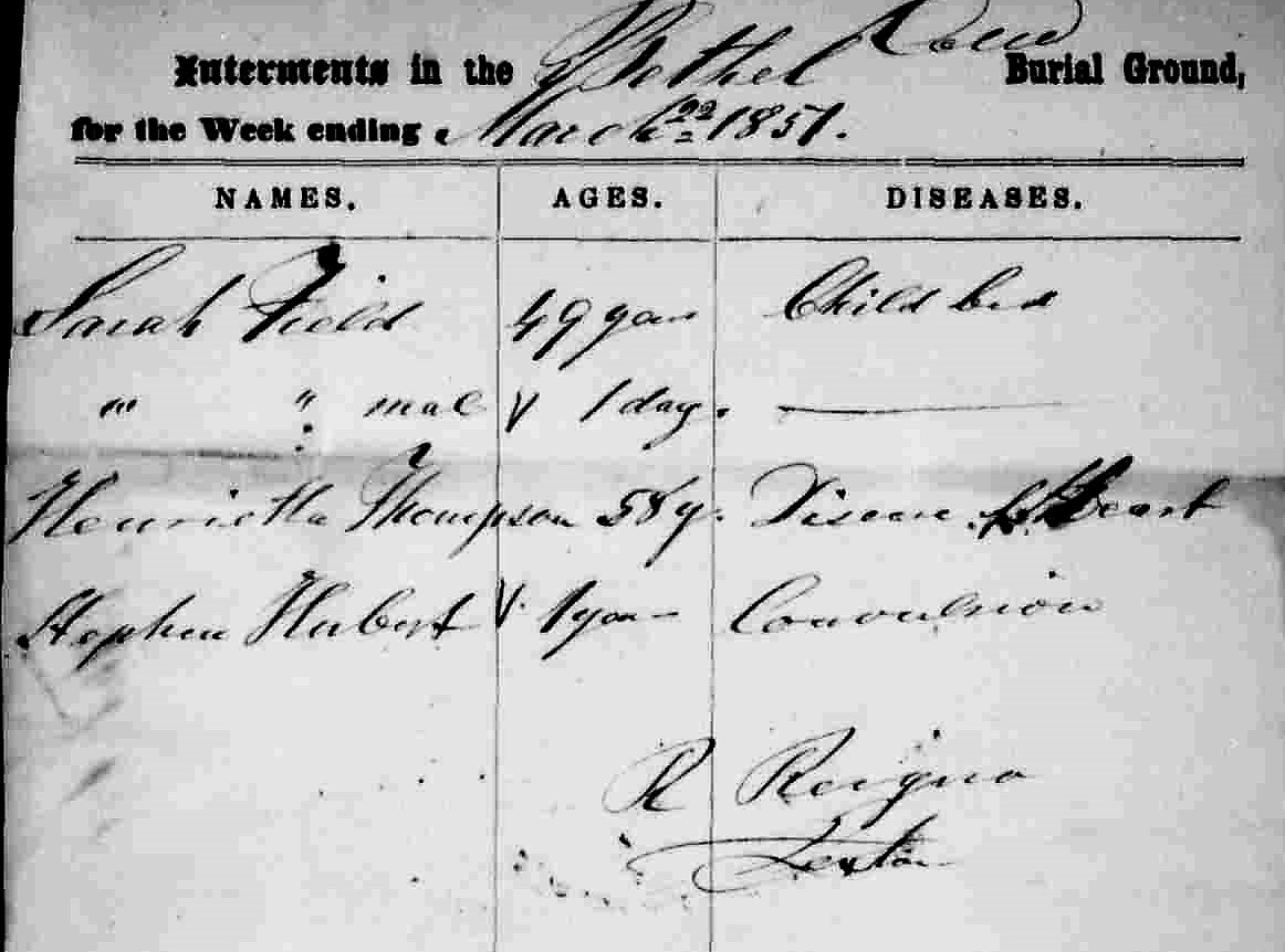 One-year-old Stephen Hubert died on or near March 23rd, in 1851 and was ...