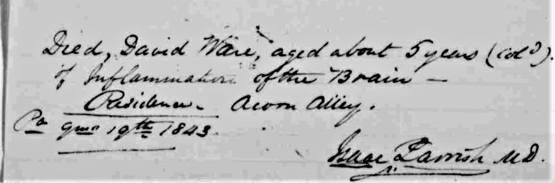 Five-year-old David Ware died this date, September 19th, in 1843 and ...